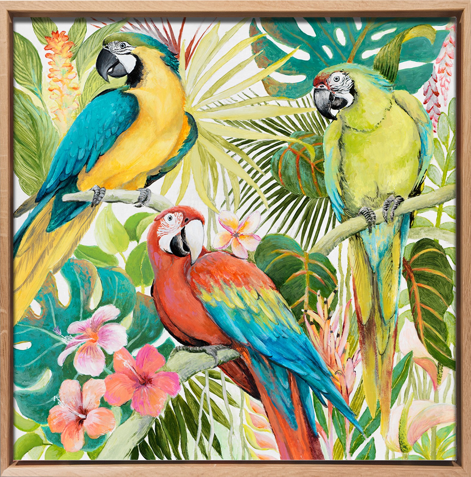 Tableau ANIMAUX Trio de perroquets multicolores dans la jungle Caisse ...