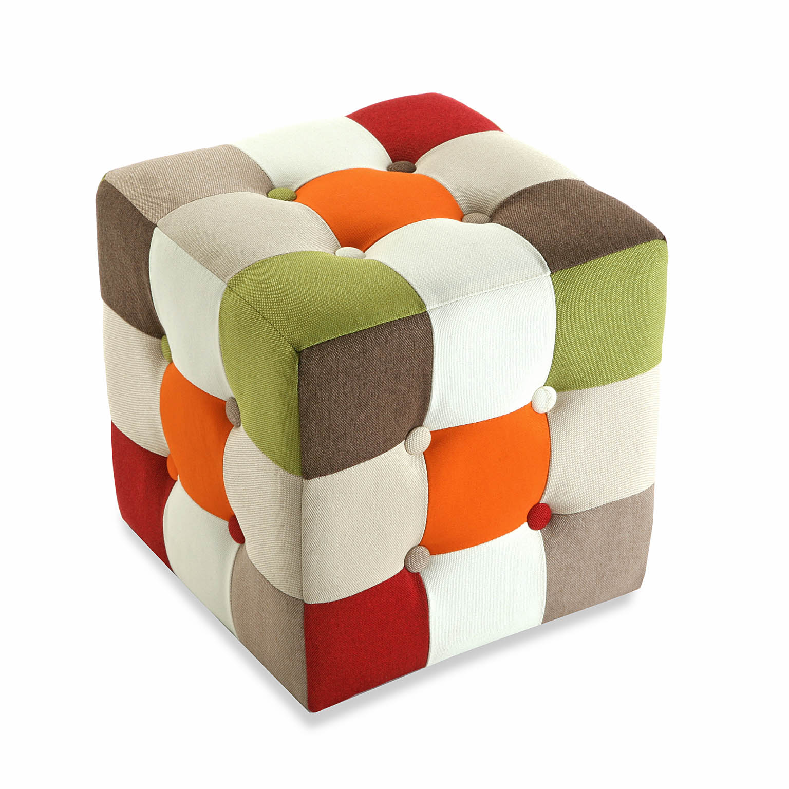 Pouf cube capitonné en tissu Patchwork coloré 35x35x35cm GREEN | Poufs ...
