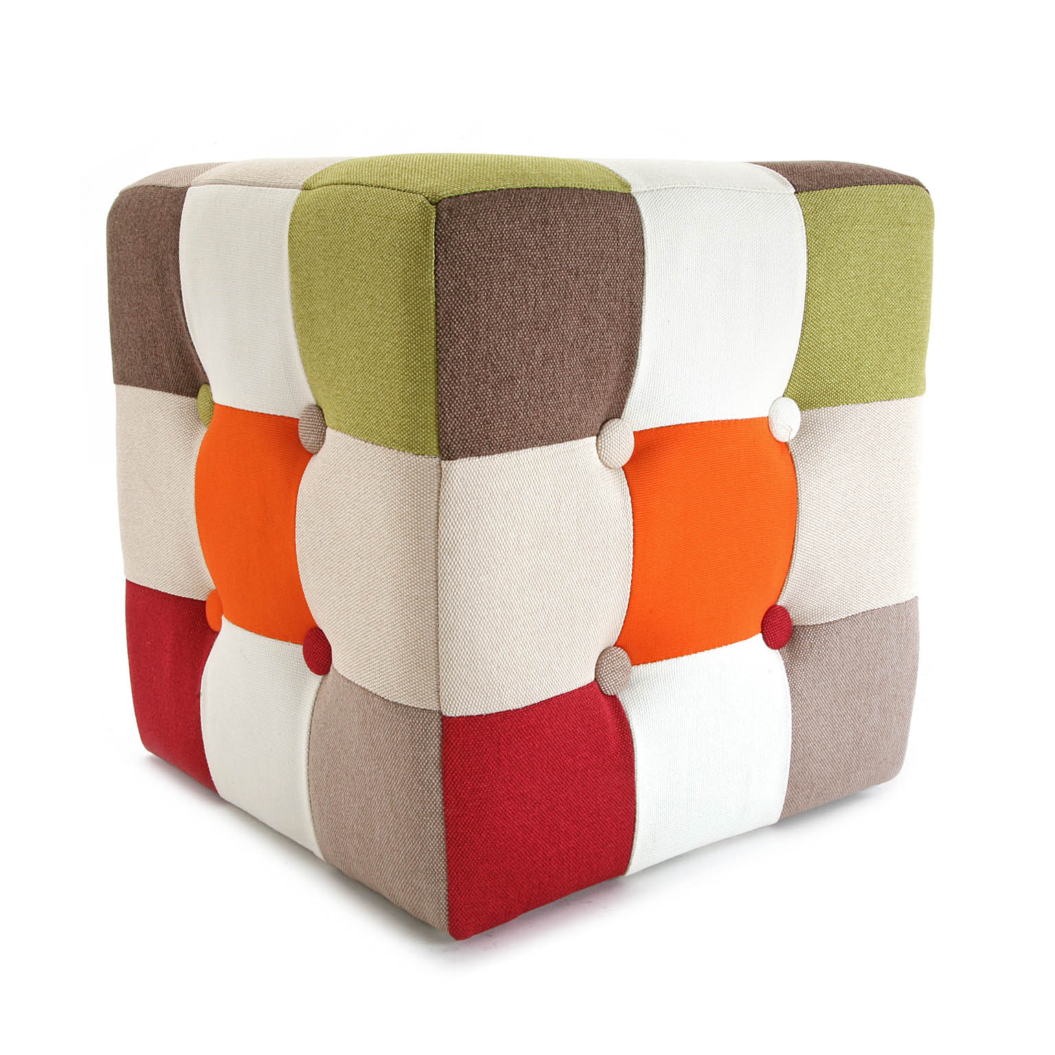 Pouf cube capitonné en tissu Patchwork coloré 35x35x35cm GREEN | Poufs ...
