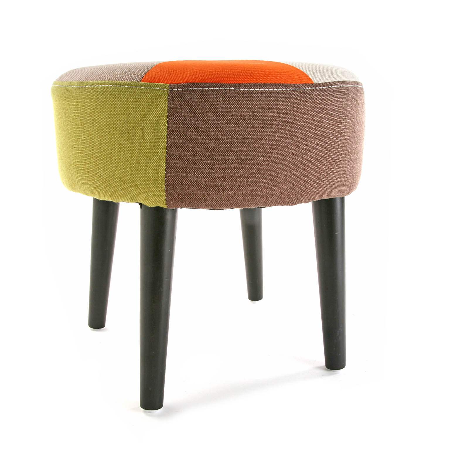 Tabouret pouf rond en tissu Patchwork coloré et pieds bois D35xH35cm ...