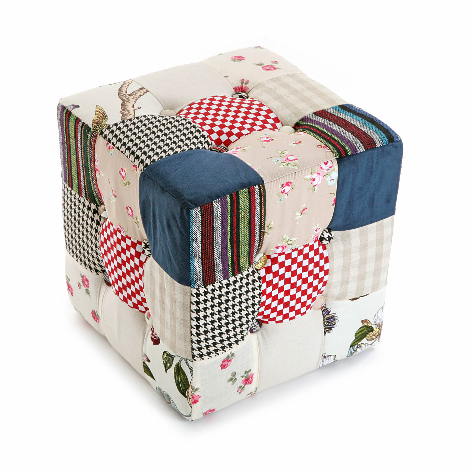 Pouf cube Romantique capitonné en tissu Patchwork coloré 35x35x35cm ...
