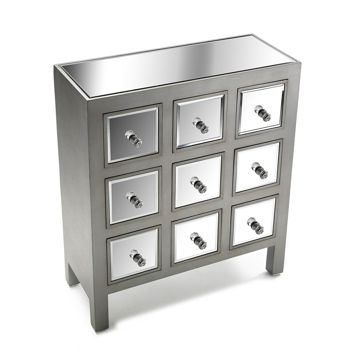 Commode Miroir 9 tiroirs en bois gris et miroirs 62x26x69cm ART DECO ...