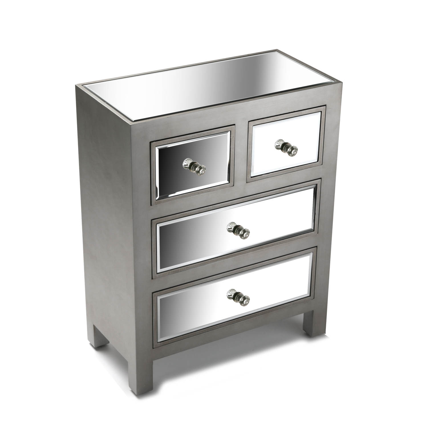 Commode Miroir 4 tiroirs en bois gris et miroirs 49,5x25x62,5cm ART ...