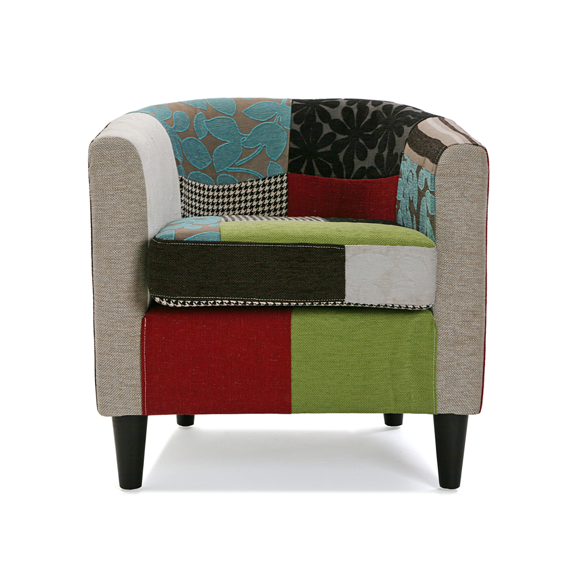 Fauteuil Club en tissu Patchwork coloré et pieds bois 62x60x62cm EIDER ...