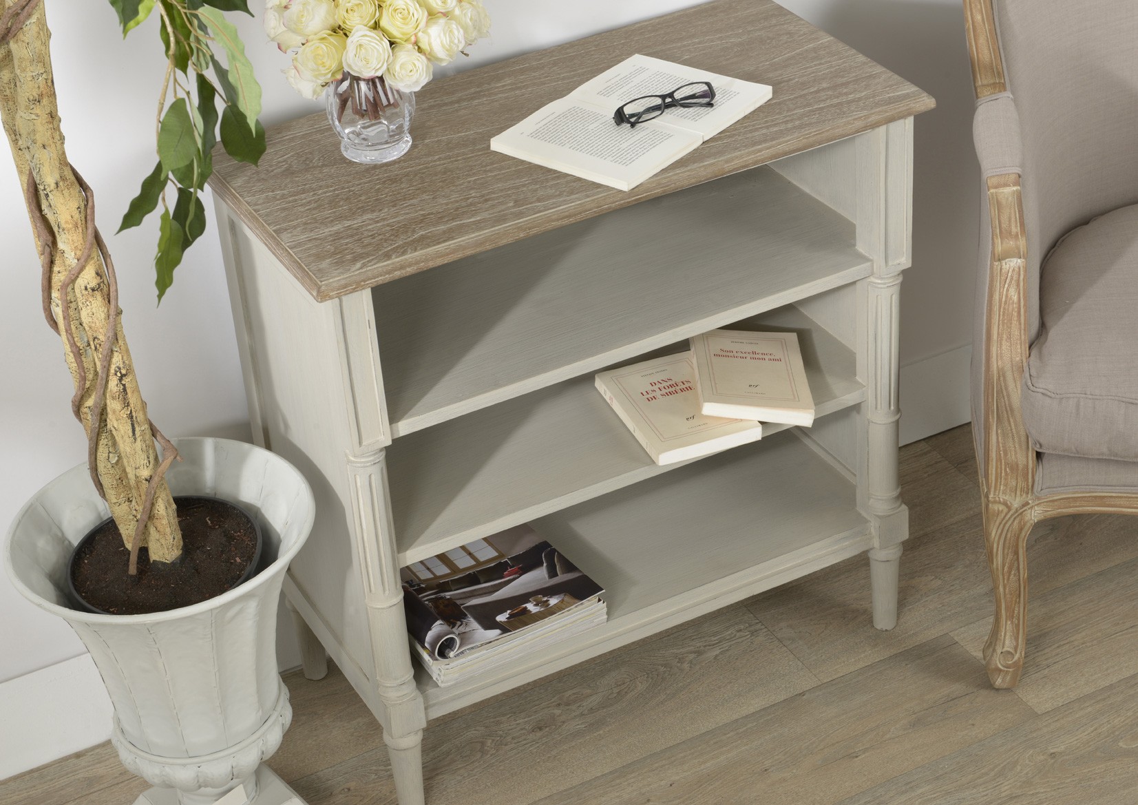 Bibus bois gris clair plateau naturel EDOUARD L 80 x P 40 x H 80 ...