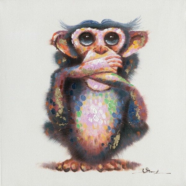 Tableau Pop-Art 60X60 - Singe muet, peinture et feuilles métal ...
