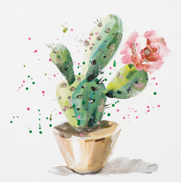 Tableau Cactus en FLEURS multicolore avec points verts et rose 40x40cm ...