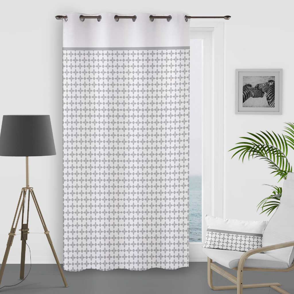 Rideau blanc damier gris 135x250cm | Rideaux | Pier Import
