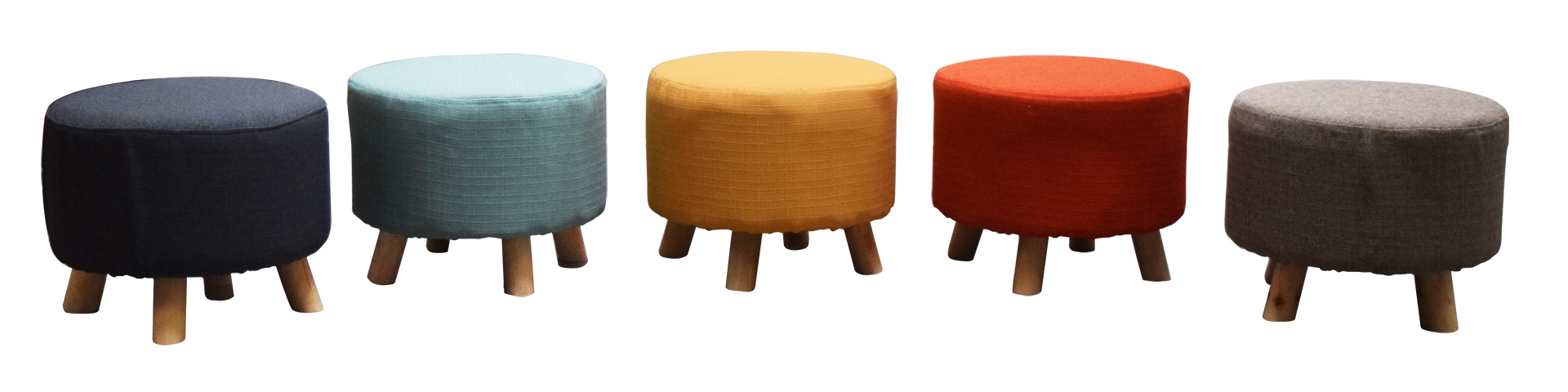 Pouf rond tissu gris pieds bois D.40cm H.33cm | Poufs | Pier Import