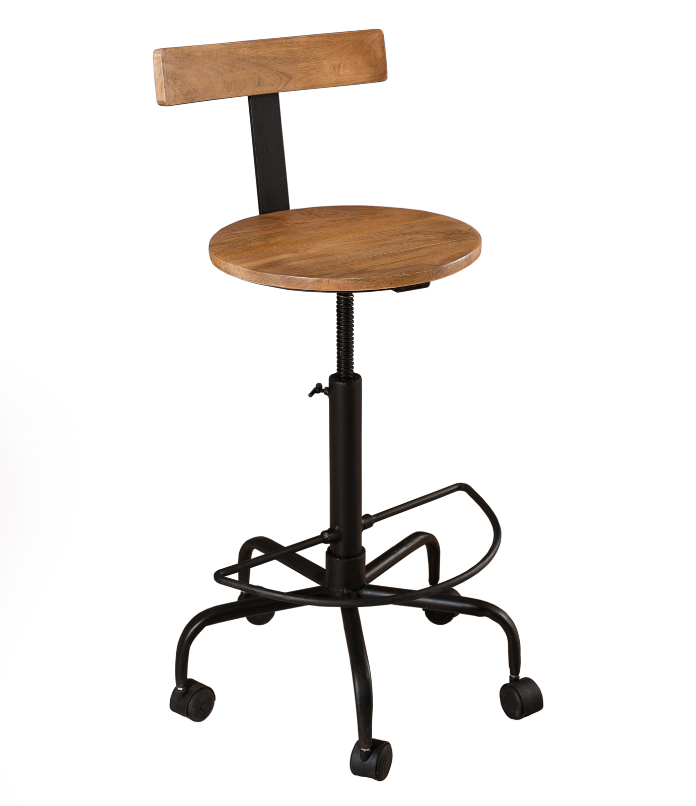 Chaise à roulettes avec dossier manguier et métal RALF | Tabourets de ...