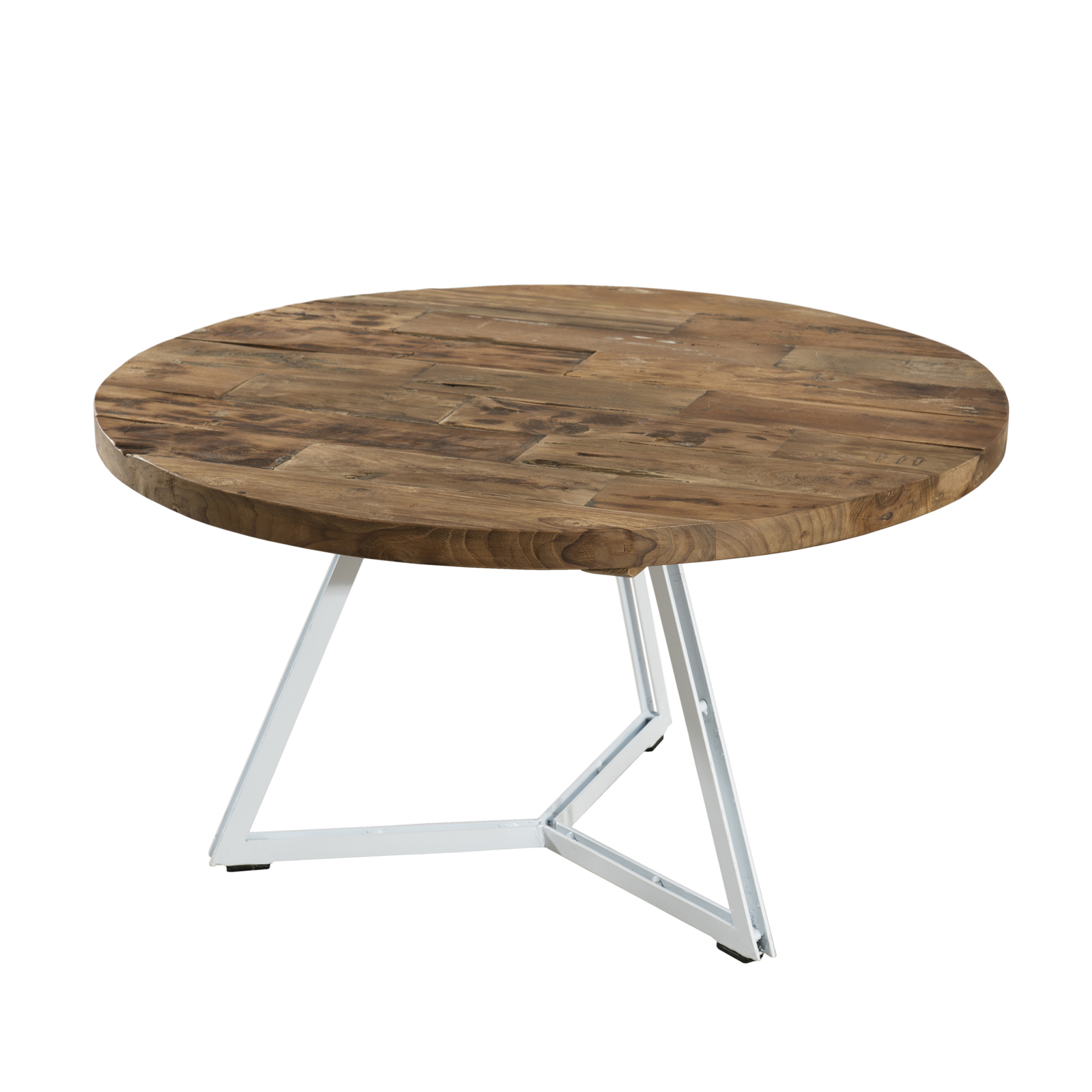 Table basse ronde en Teck recyclé et pieds métal blanc et bois ...