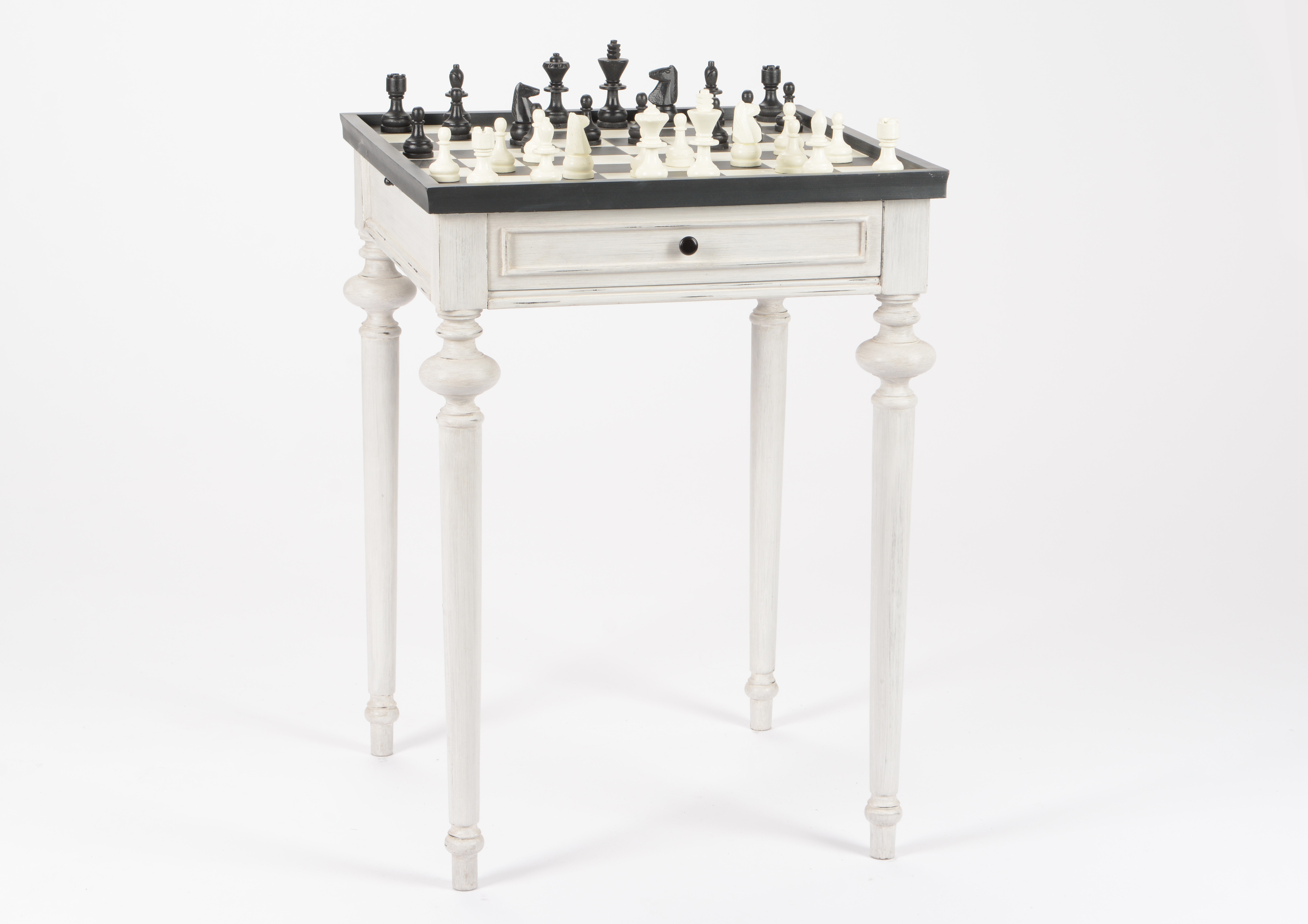 Table d'échec Baroque 1 tiroir HERITAGE bois blanchi plateau anthracite ...