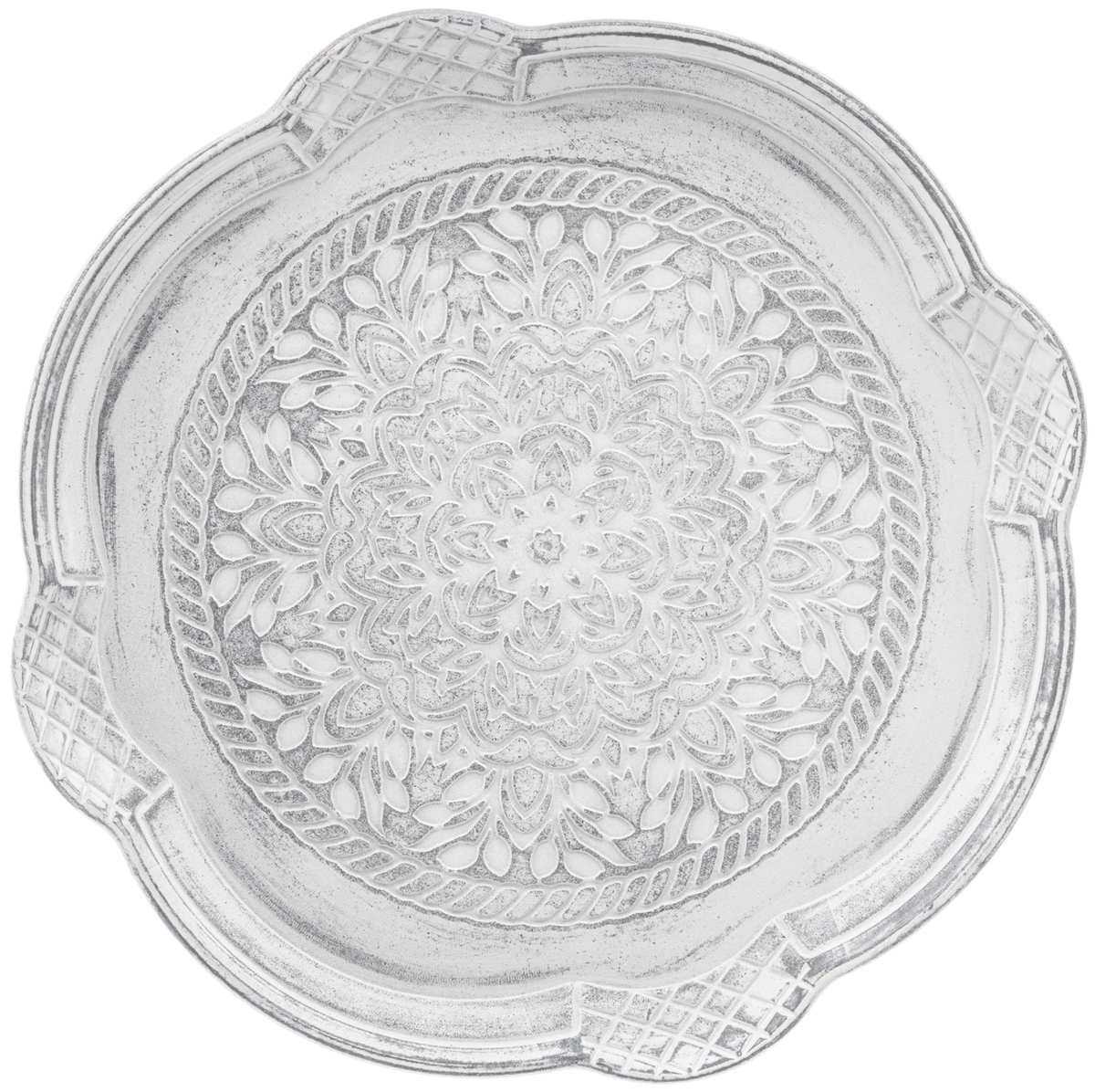 Plateau rond motif rosace en bois naturel blanchi D34cm | Plateaux ...