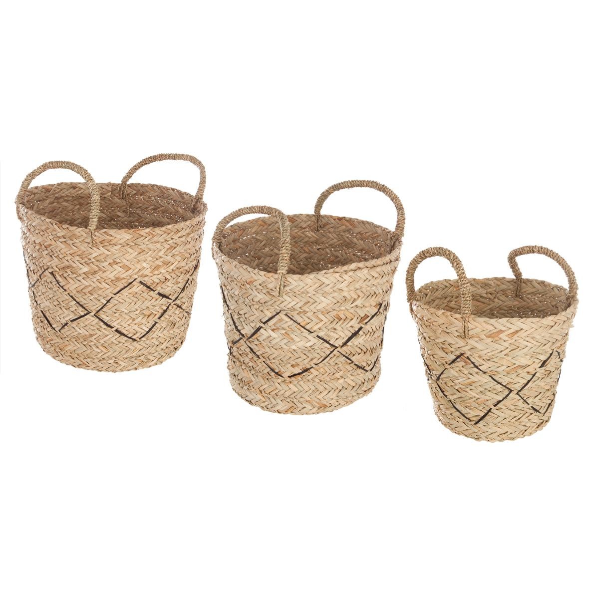 Lot de 3 paniers en osier avec anses coloris naturel | Paniers / Boîtes ...