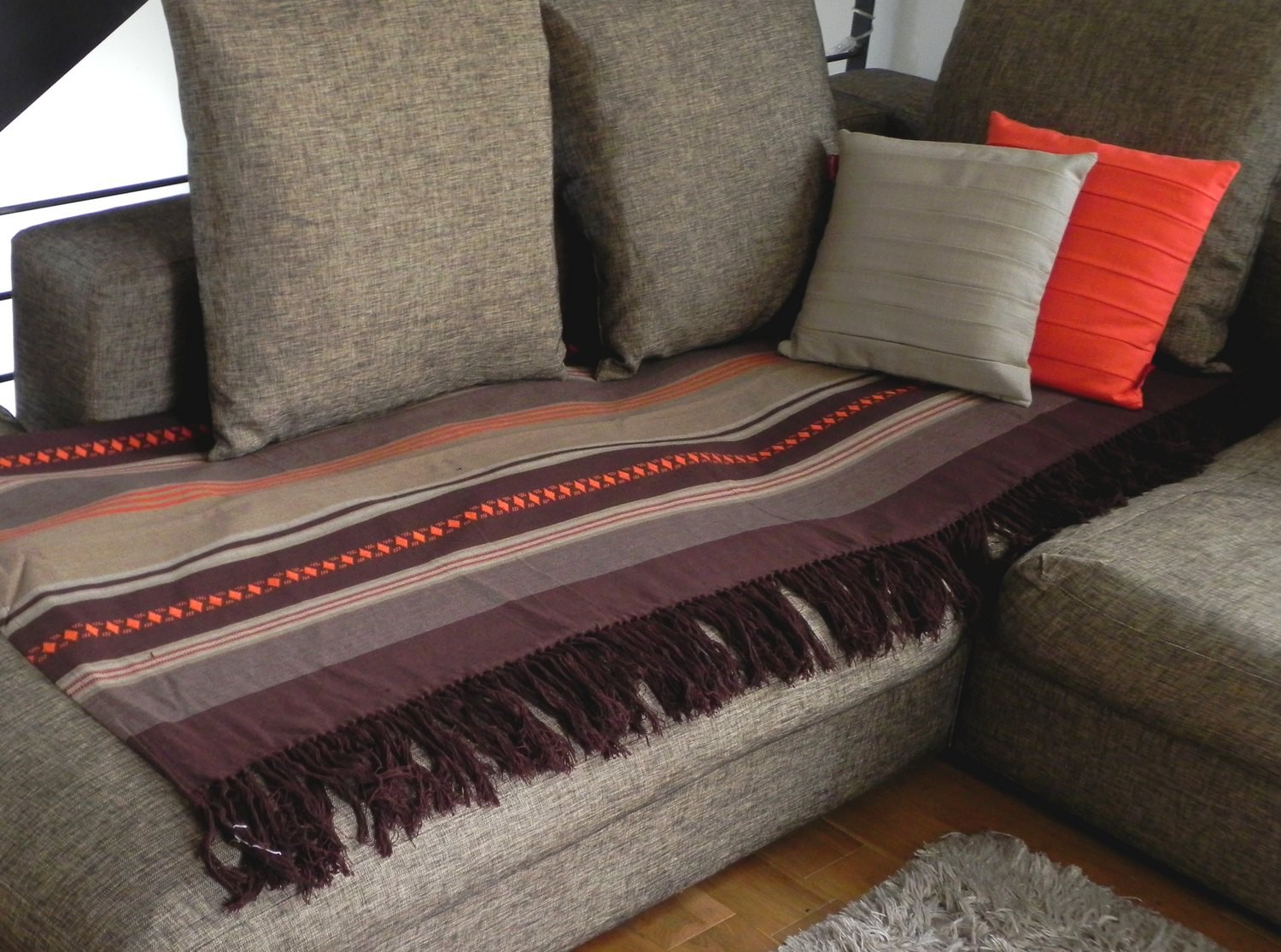 Jetée de canapé coton inca chocolat orange, écru 200x240cm | Plaids ...