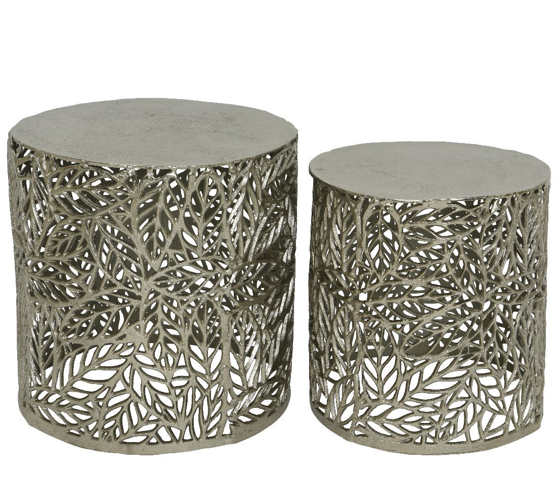 Table d'appoint métal argenté ajouré (lot de 2) | Tables gigognes ...