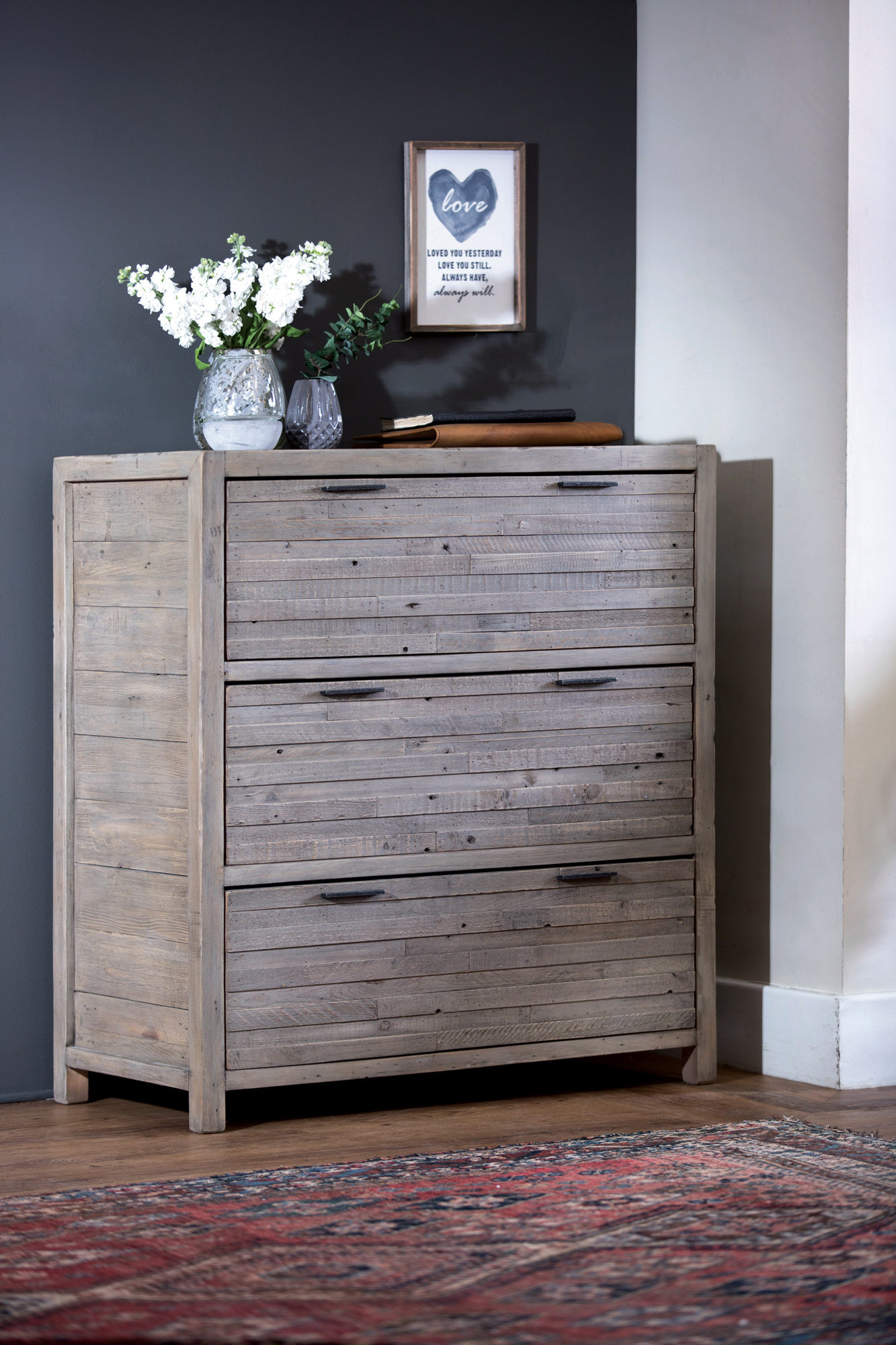 Commode bois recyclé grisé 3 tiroirs SIENNE | Commodes | Pier Import