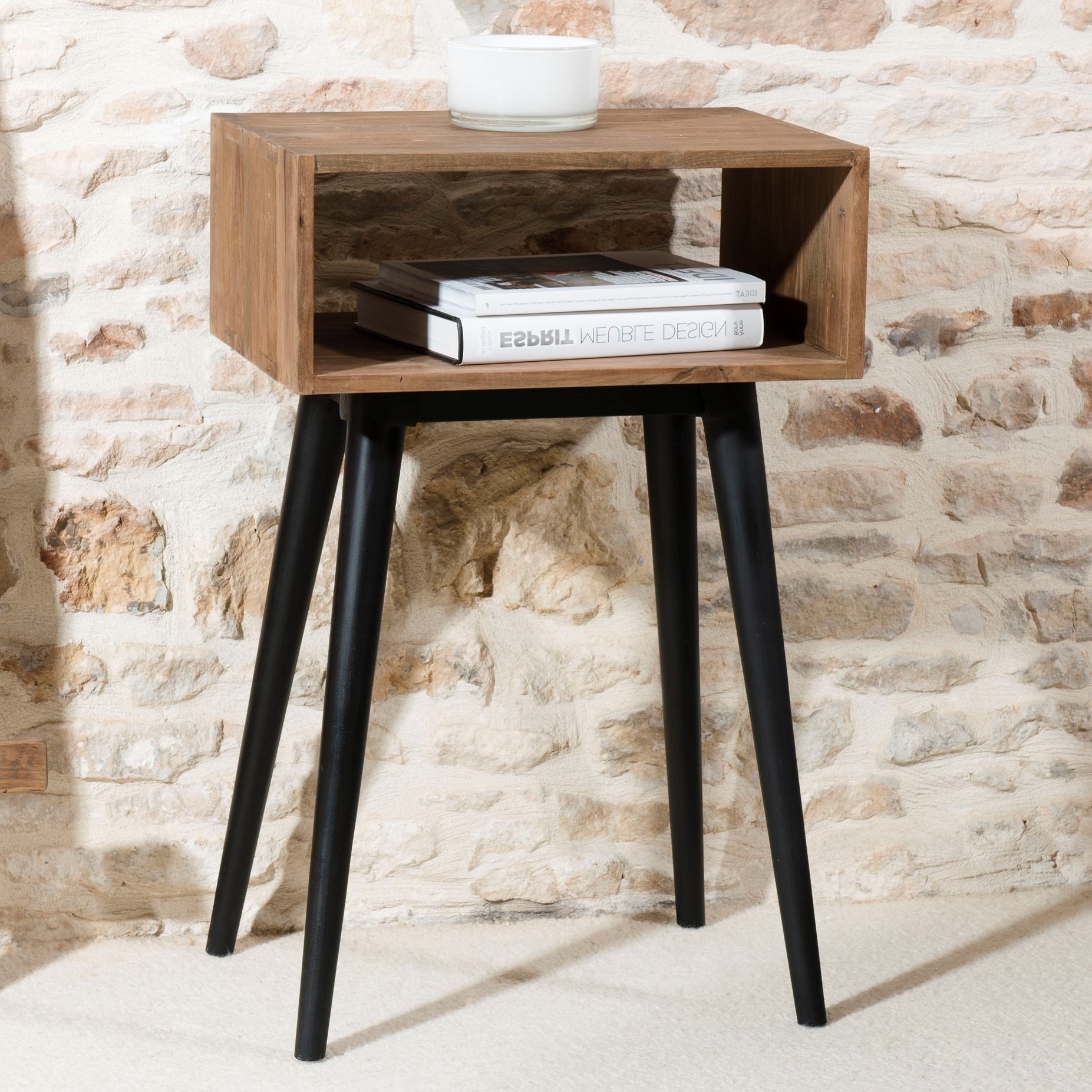 Bout de canapé / Table de chevet esprit scandinave en Teck recyclé 1 ...