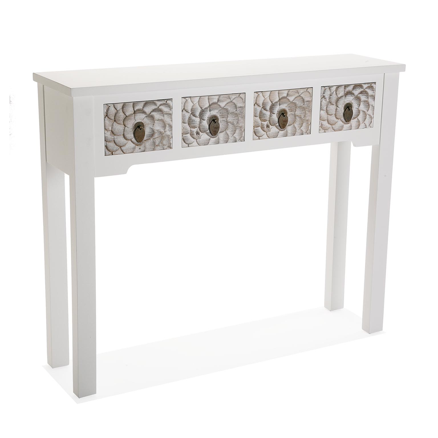 Console blanche 4 tiroirs effet pétales PORNIC | Consoles | Pier Import