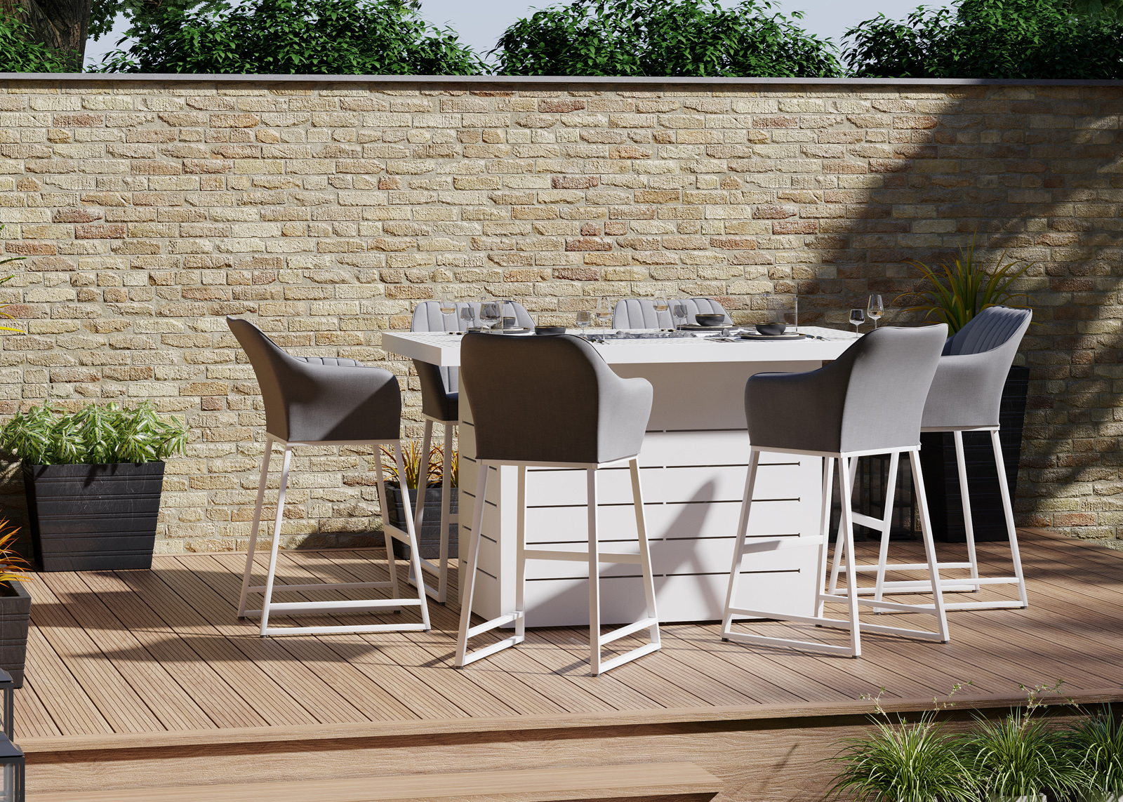 Brasero extérieur table haute en aluminium blanc avec plateau motifs ...