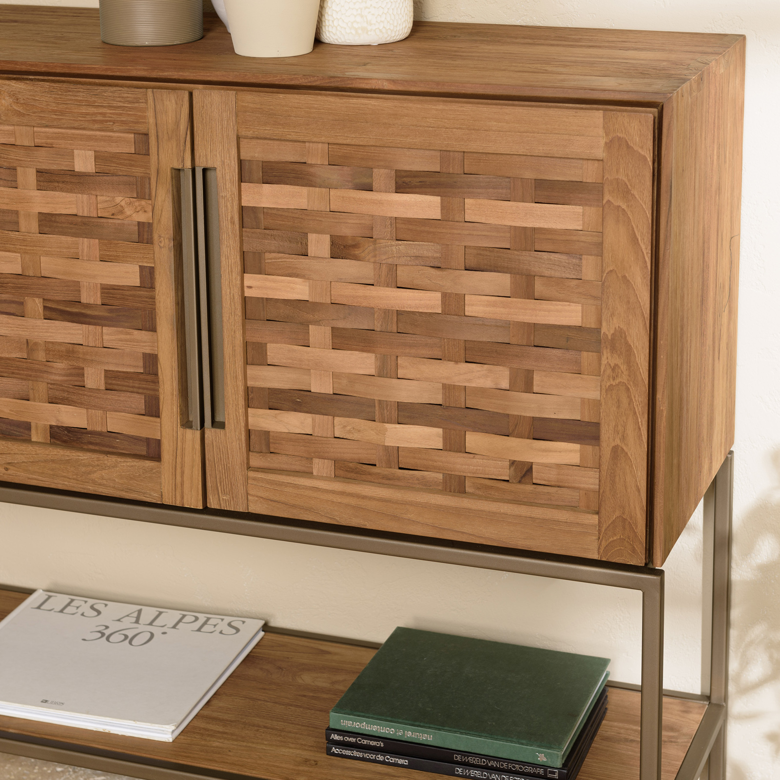 Buffet haut 155 cm 3 portes en teck recyclé sur pied SWING | Buffets ...