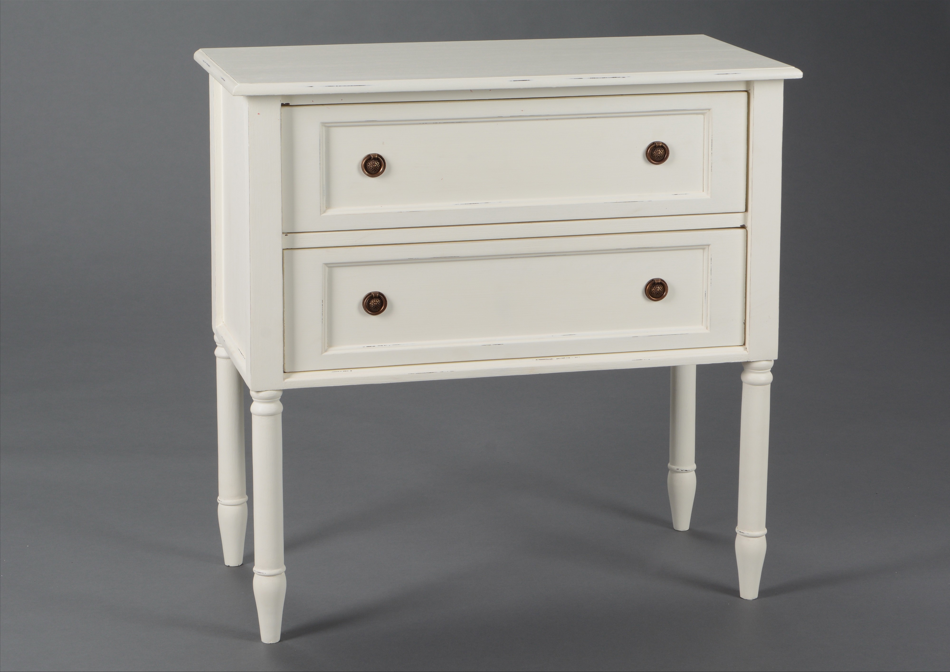 Commode chic en bois patiné crème 2 tiroirs BRICE L80 X P40 X H80cm ...