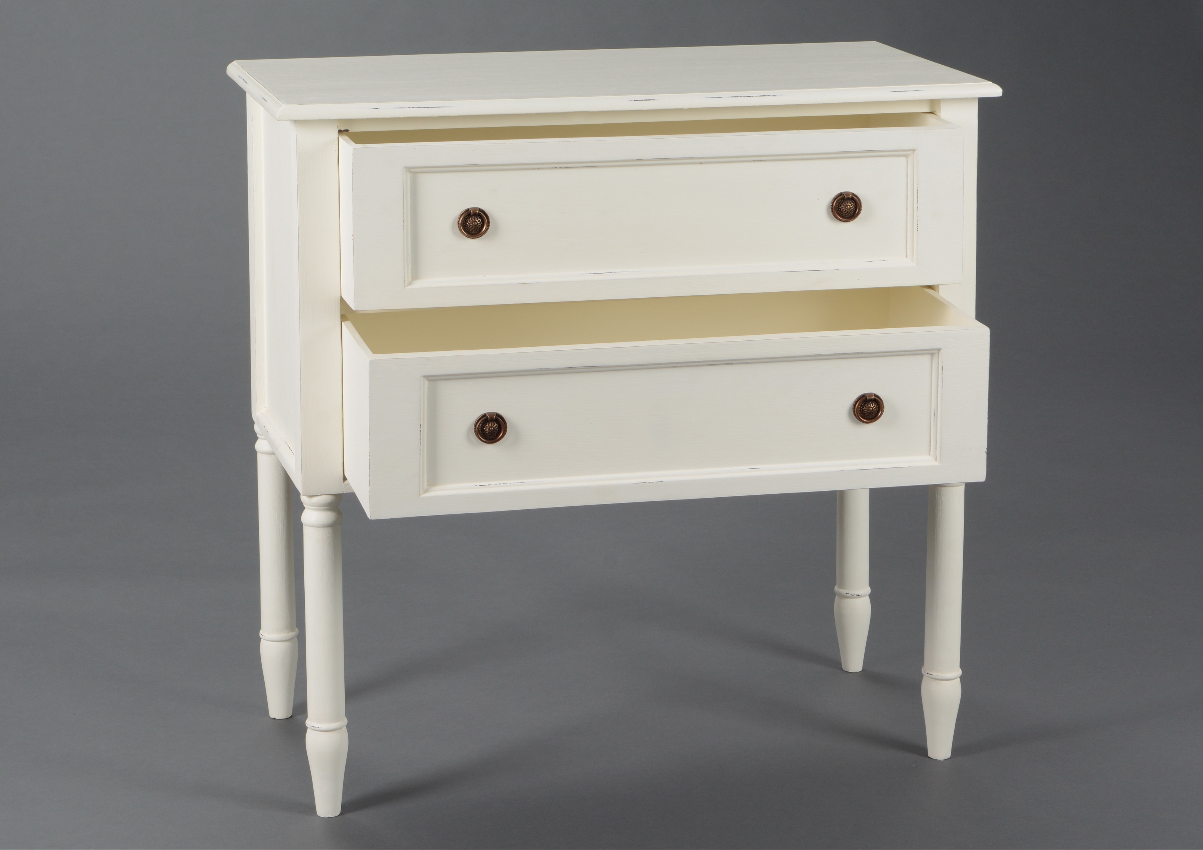 Commode chic en bois patiné crème 2 tiroirs BRICE L80 X P40 X H80cm ...