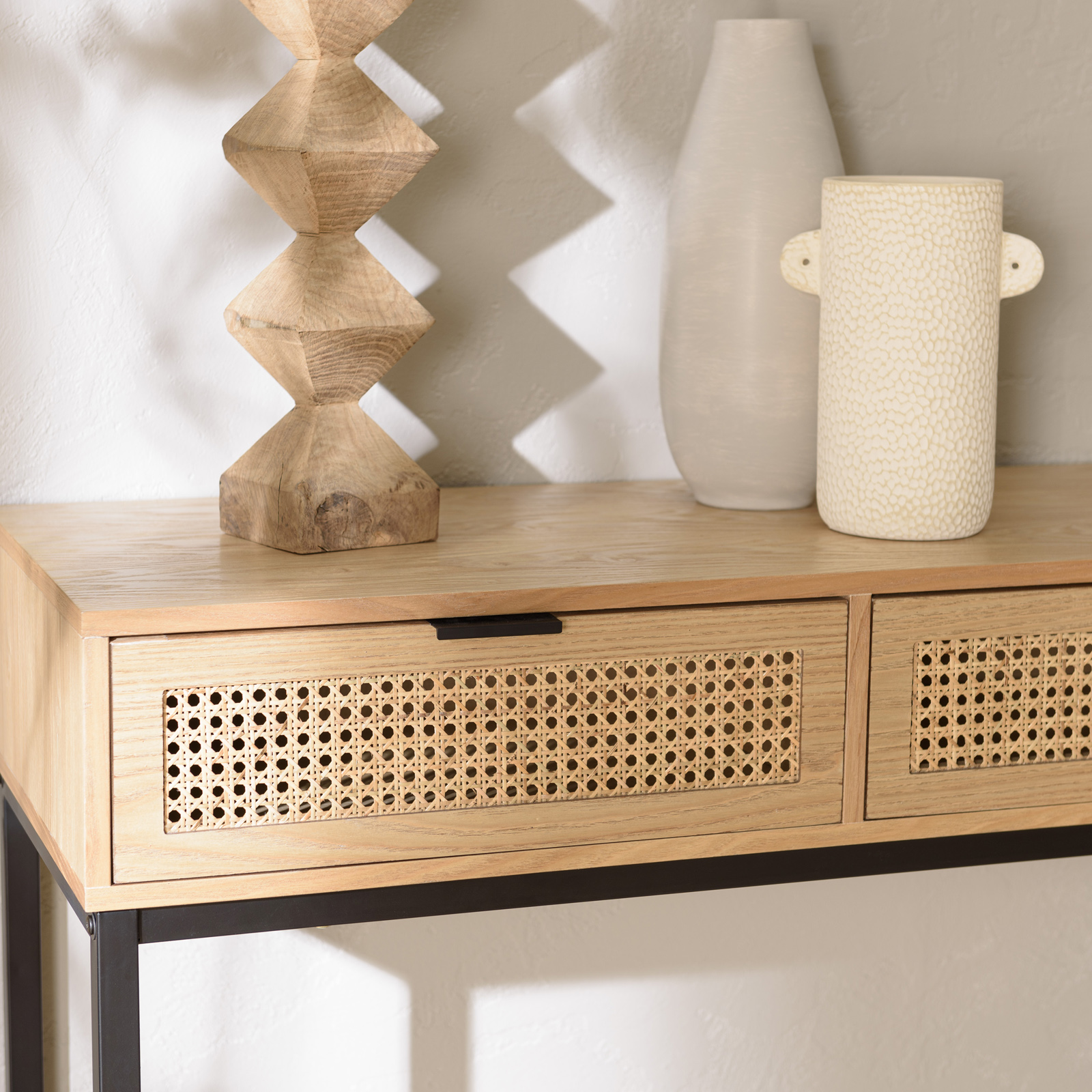 Console 2 tiroirs en cannage rotin naturel PALMA | Consoles | Pier Import