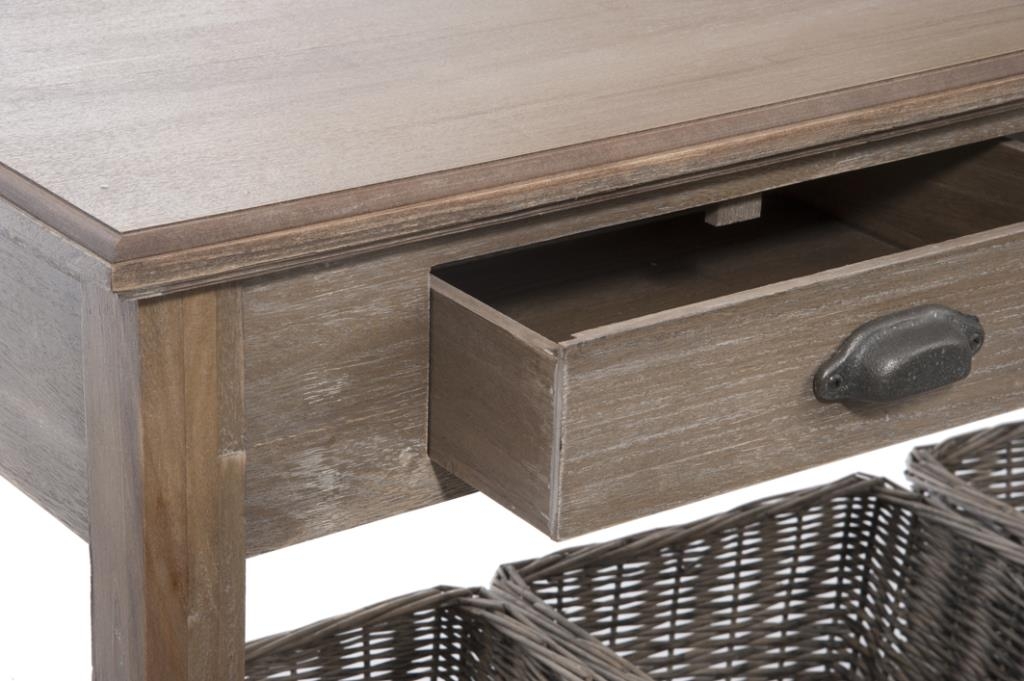 Console bois naturel patiné grisé blanchi 2 tiroirs et 3 paniers ...