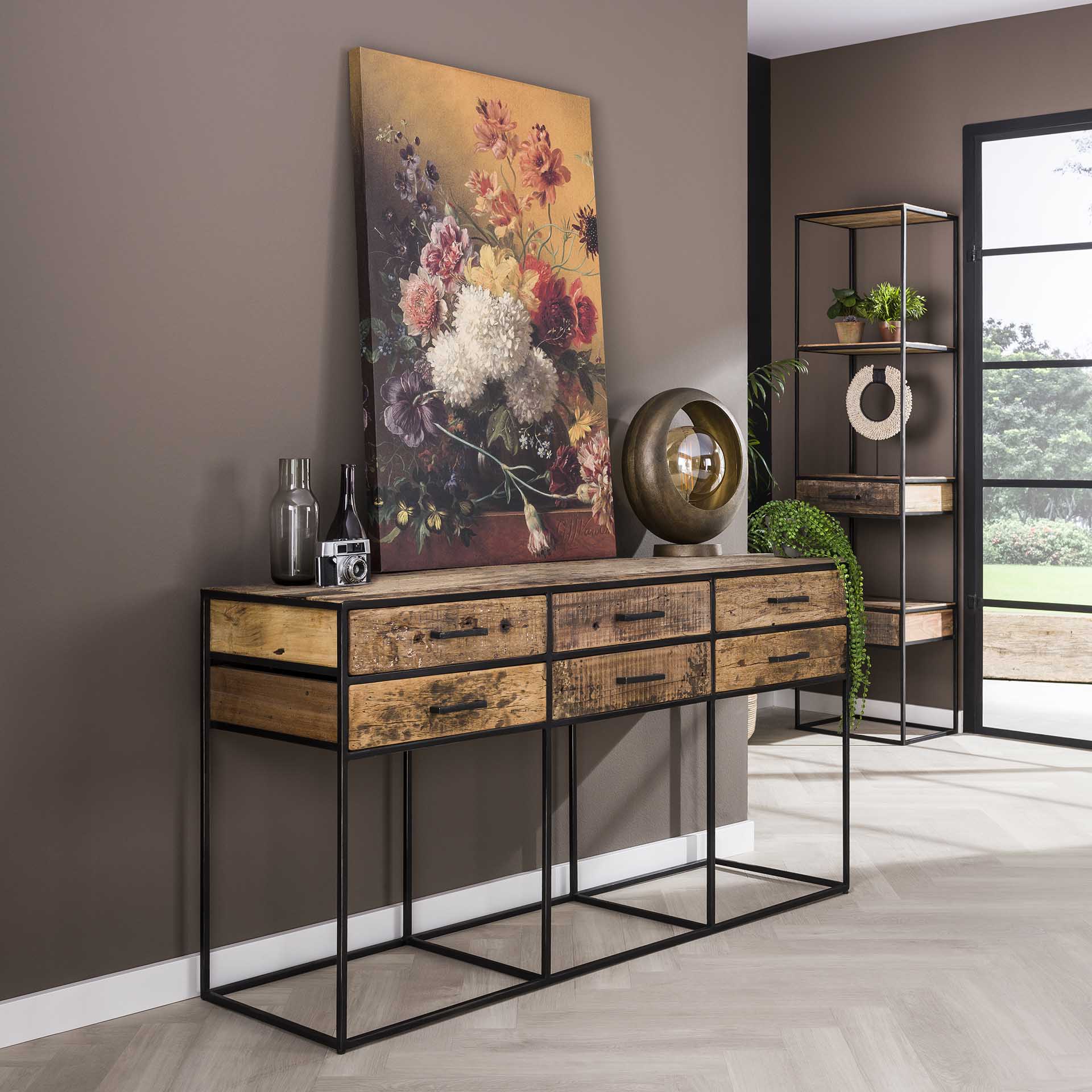 Console bois recyclé brut acier 6 tiroirs WELLINGTON | Consoles | Pier ...