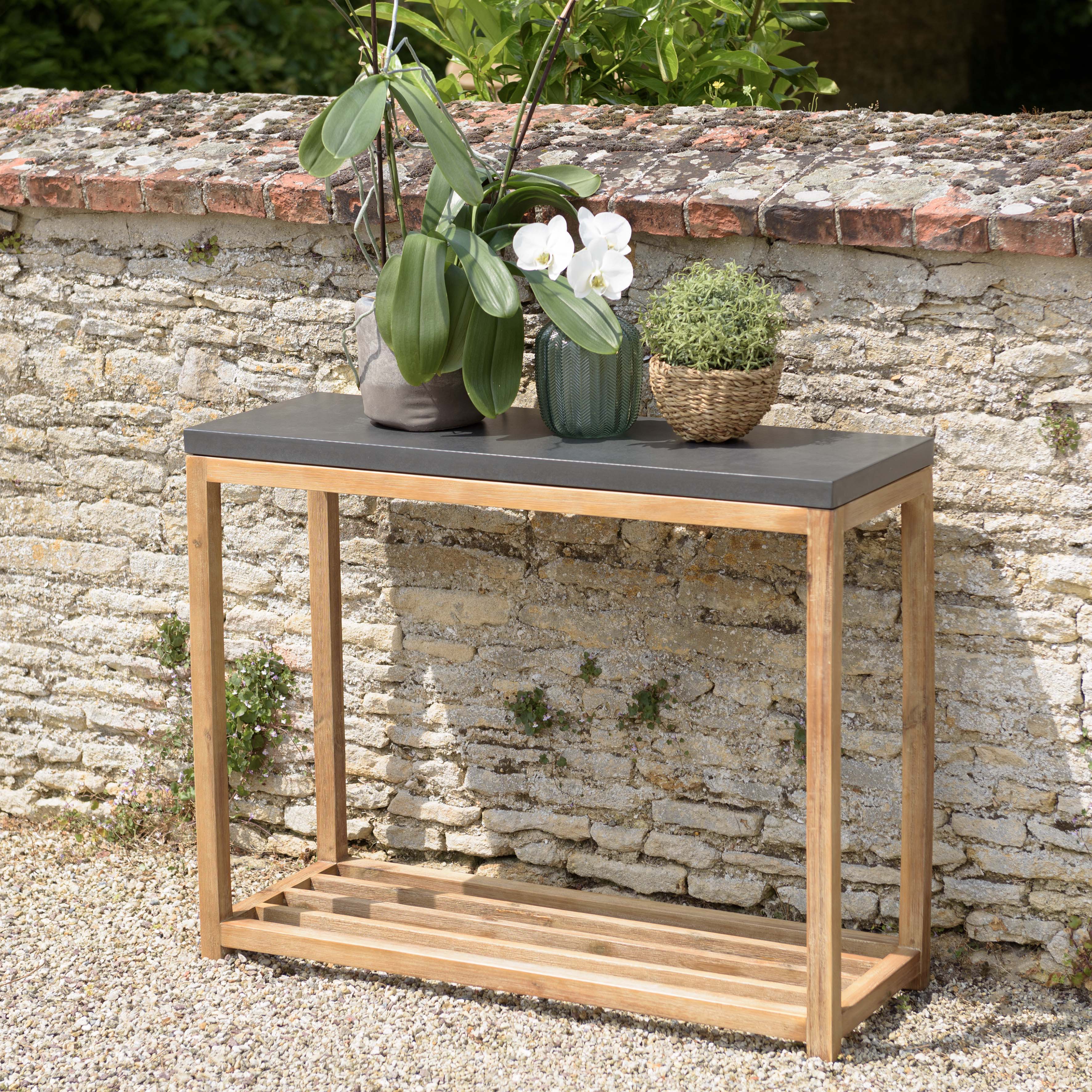Console pour jardin bois et résine effet béton 95,5 cm HERCULE | Tables ...