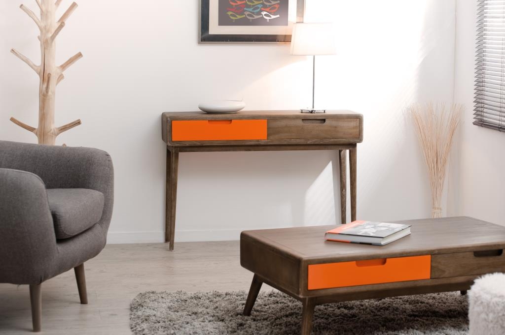 Console Vintage 2 tiroirs orange Bois 110x30x76 LUCIEN | Consoles ...