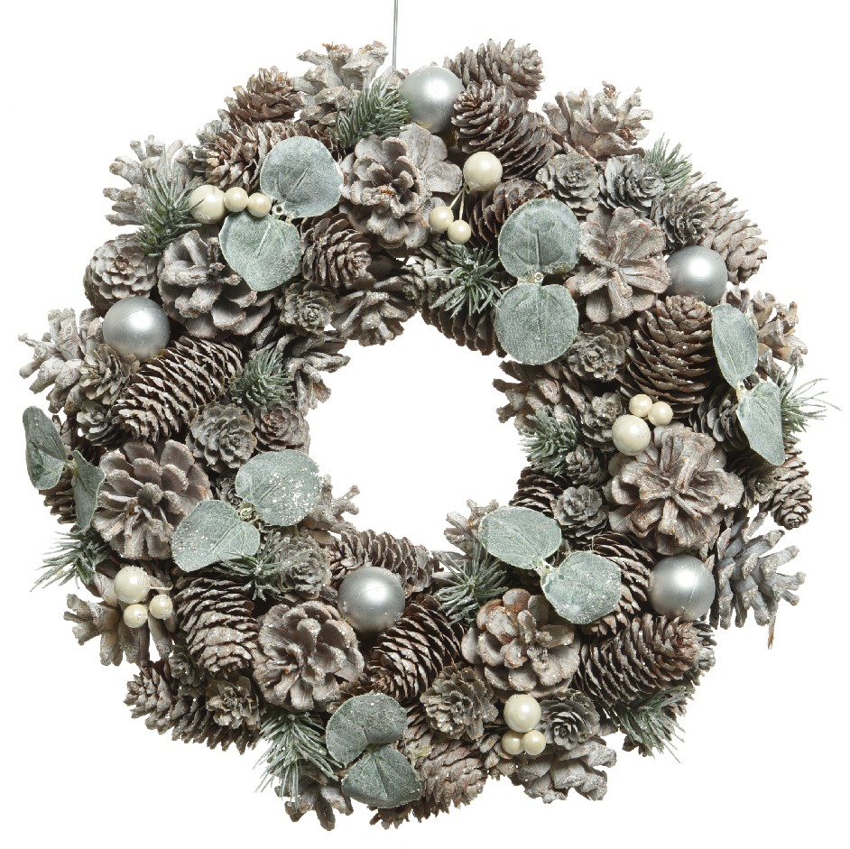 Couronne de Noël avec pommes de pin et baies effet givré | Décorations ...