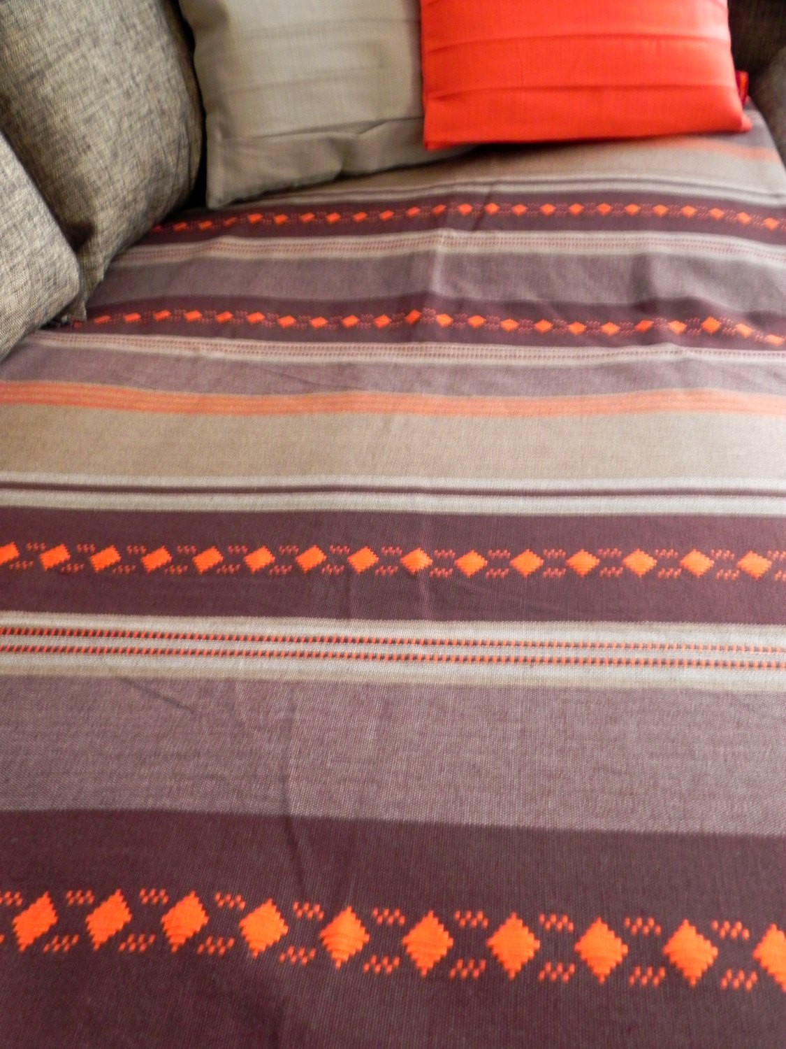 Jetée de canapé coton inca chocolat orange, écru 200x240cm | Plaids ...