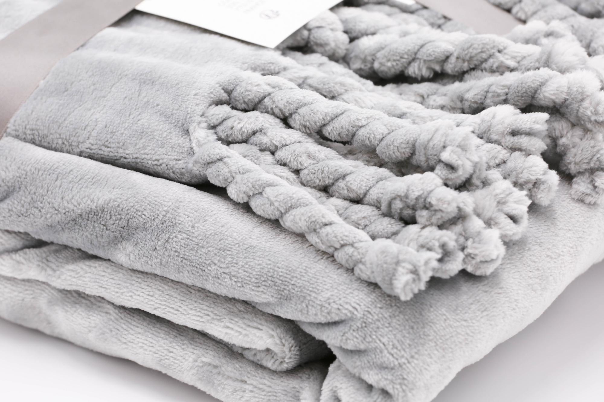 Plaid gris à franges 152x127 cm | Plaids / Jetés | Pier Import
