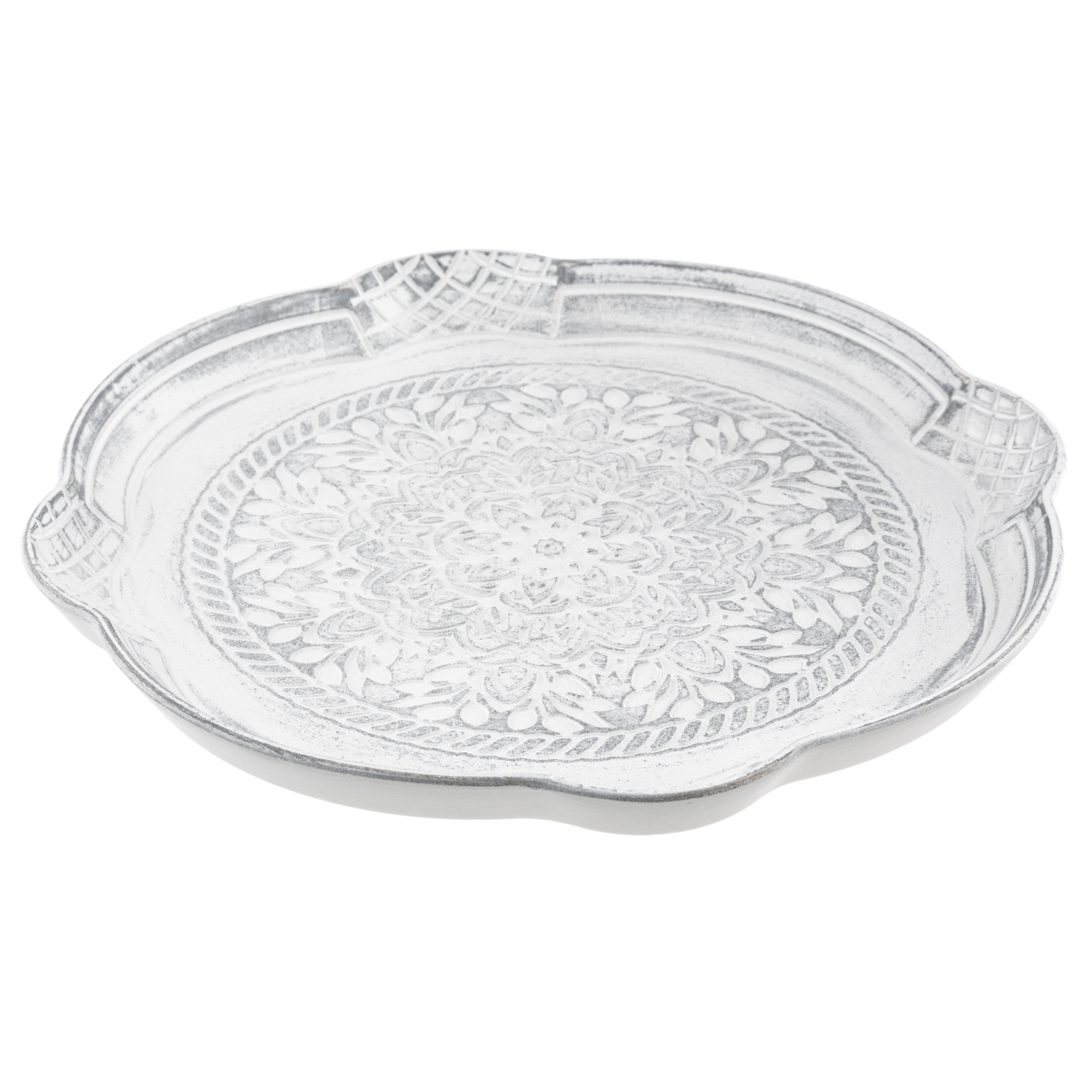 Plateau rond motif rosace en bois naturel blanchi D34cm | Plateaux ...