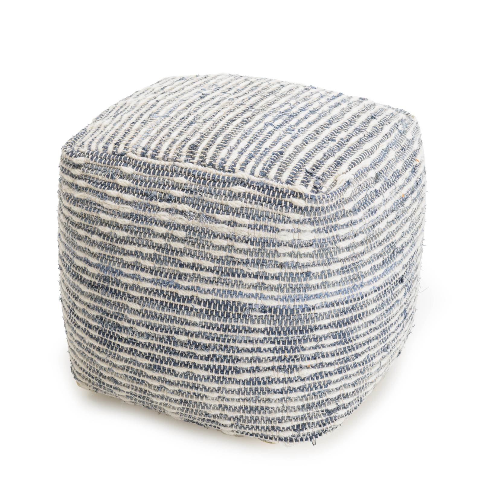 Pouf carré bleu et blanc TIM | Poufs | Pier Import