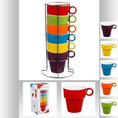 Rack de 6 tasses en porcelaine multicolore sur un support en métal So ...