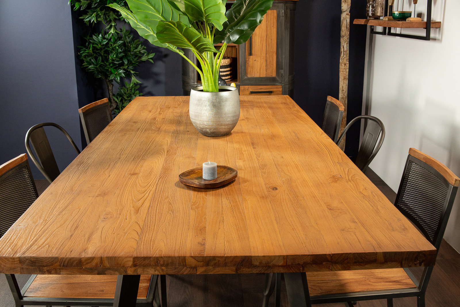 Table à manger bois recyclé teck pied accent 220 cm CLEVELAND | Tables ...