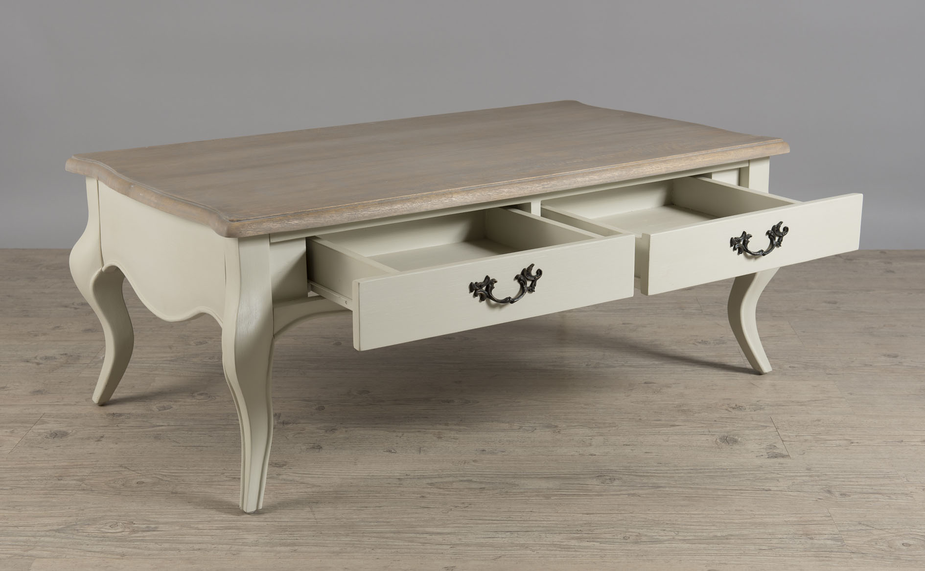 Table basse inspiration baroque 2 tiroirs en Manguier couleur argile ...