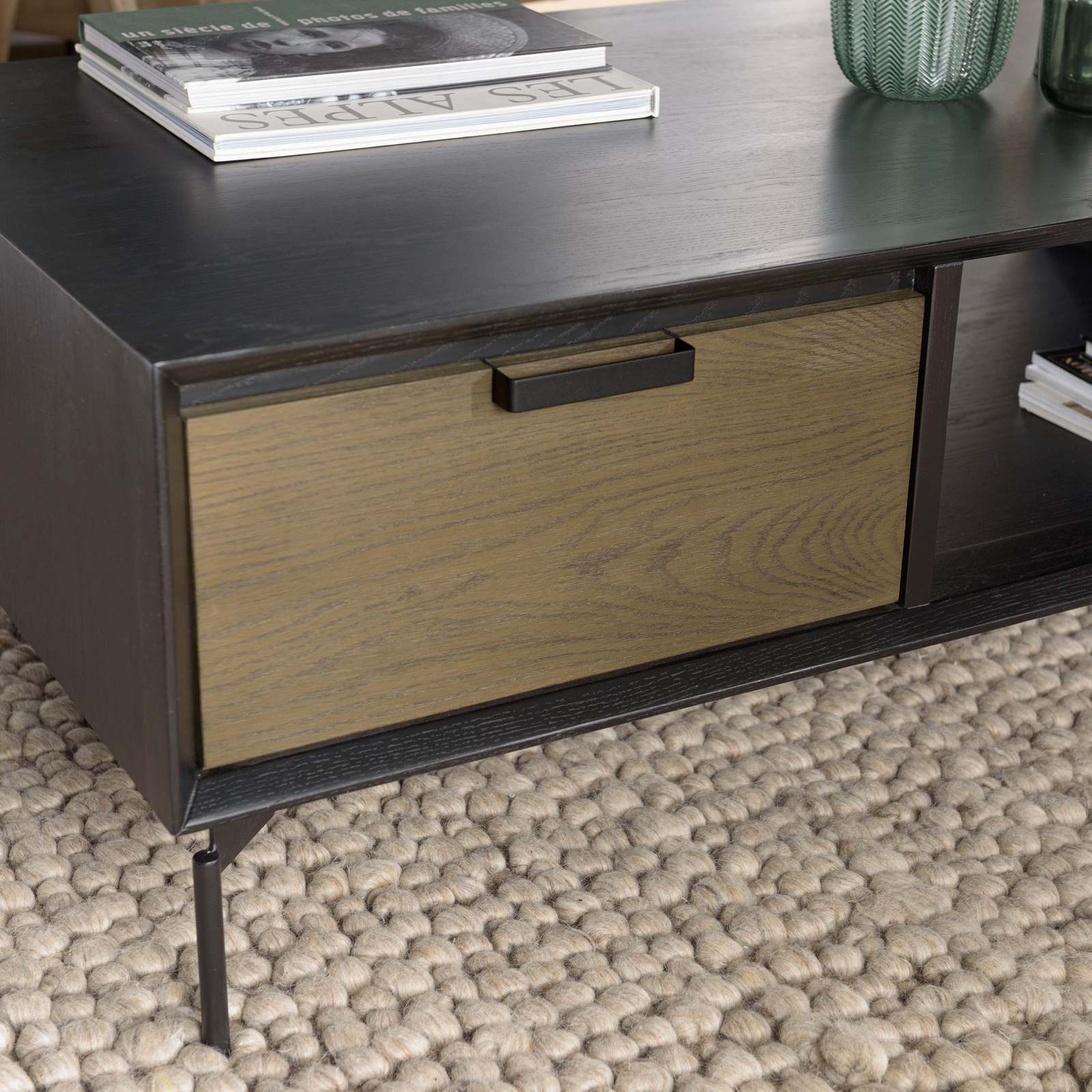 Table basse noire bois et métal 2 tiroirs DERRY | Tables basses | Pier ...