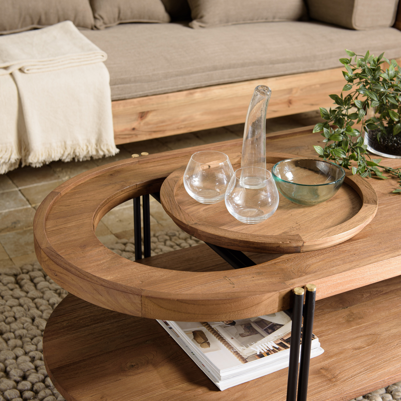 Table basse ovale double plateau en teck recyclé 160 cm SWING | Tables ...