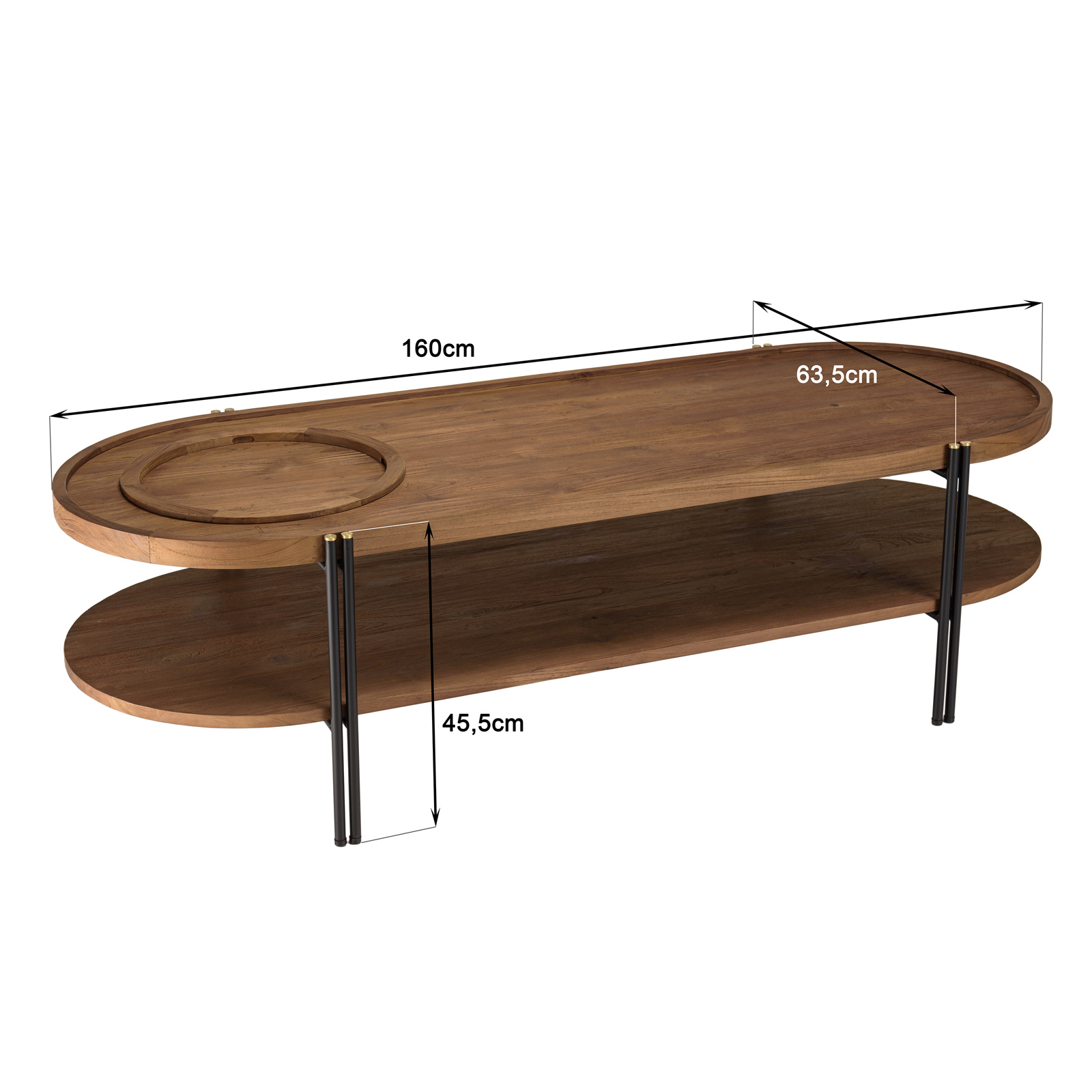 Table basse ovale double plateau en teck recyclé 160 cm SWING | Tables ...