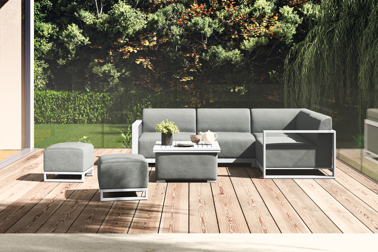 Table basse relevable de jardin en aluminium blanc MAJORQUE | Salon ...