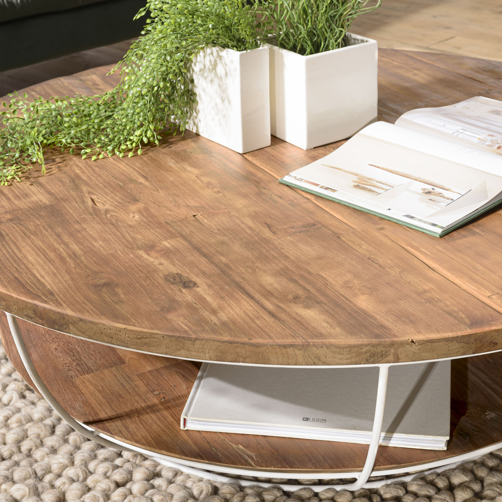 Table basse ronde double plateau métal blanc D 120 cm SWING | Tables ...