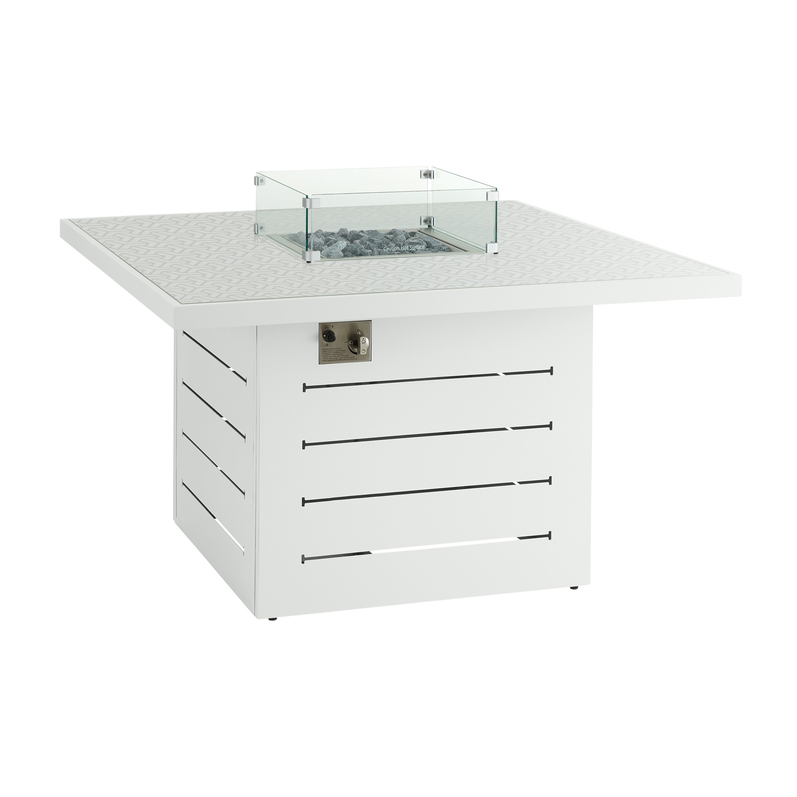 Table brasero carrée en aluminium blanc et plateau motifs graphiques ...