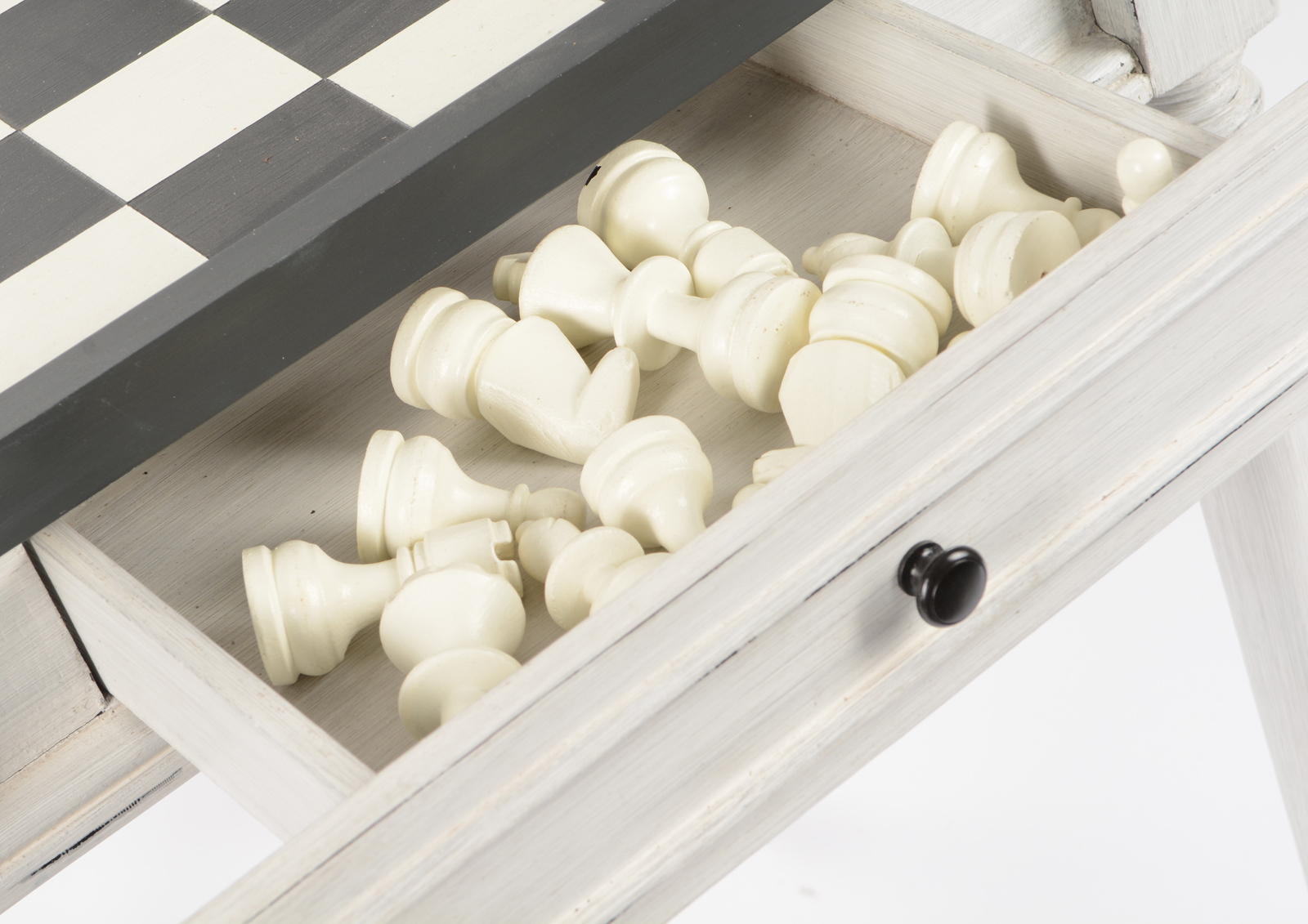 Table d'échec Baroque 1 tiroir HERITAGE bois blanchi plateau anthracite ...