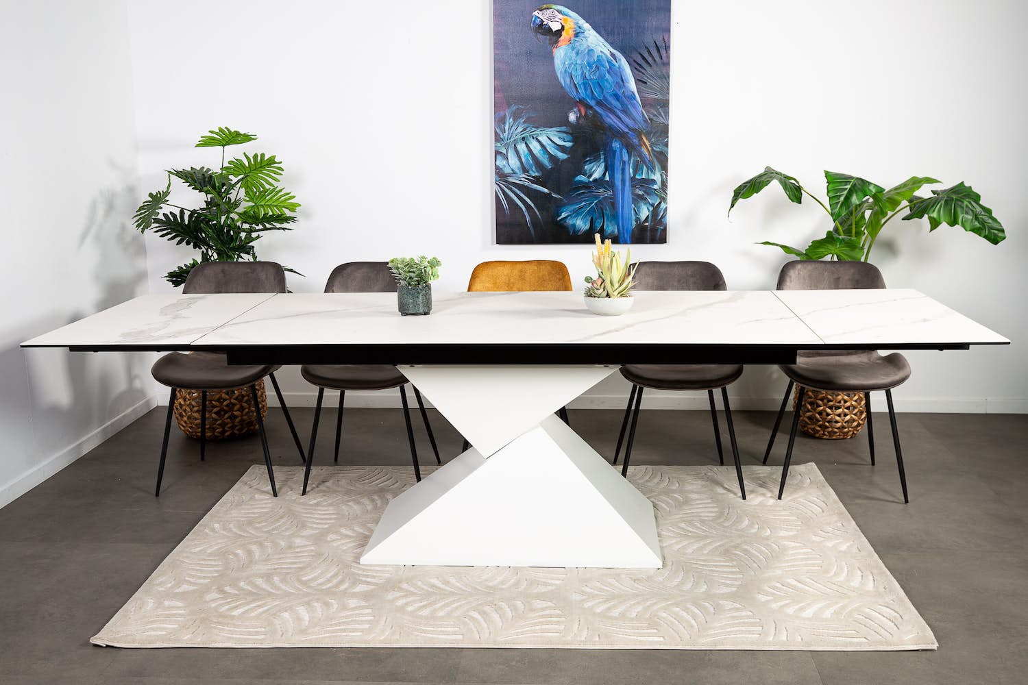 Table en céramique blanche extensible pied design 180-280 LOMBARDIE | Tables à manger | Pier Import