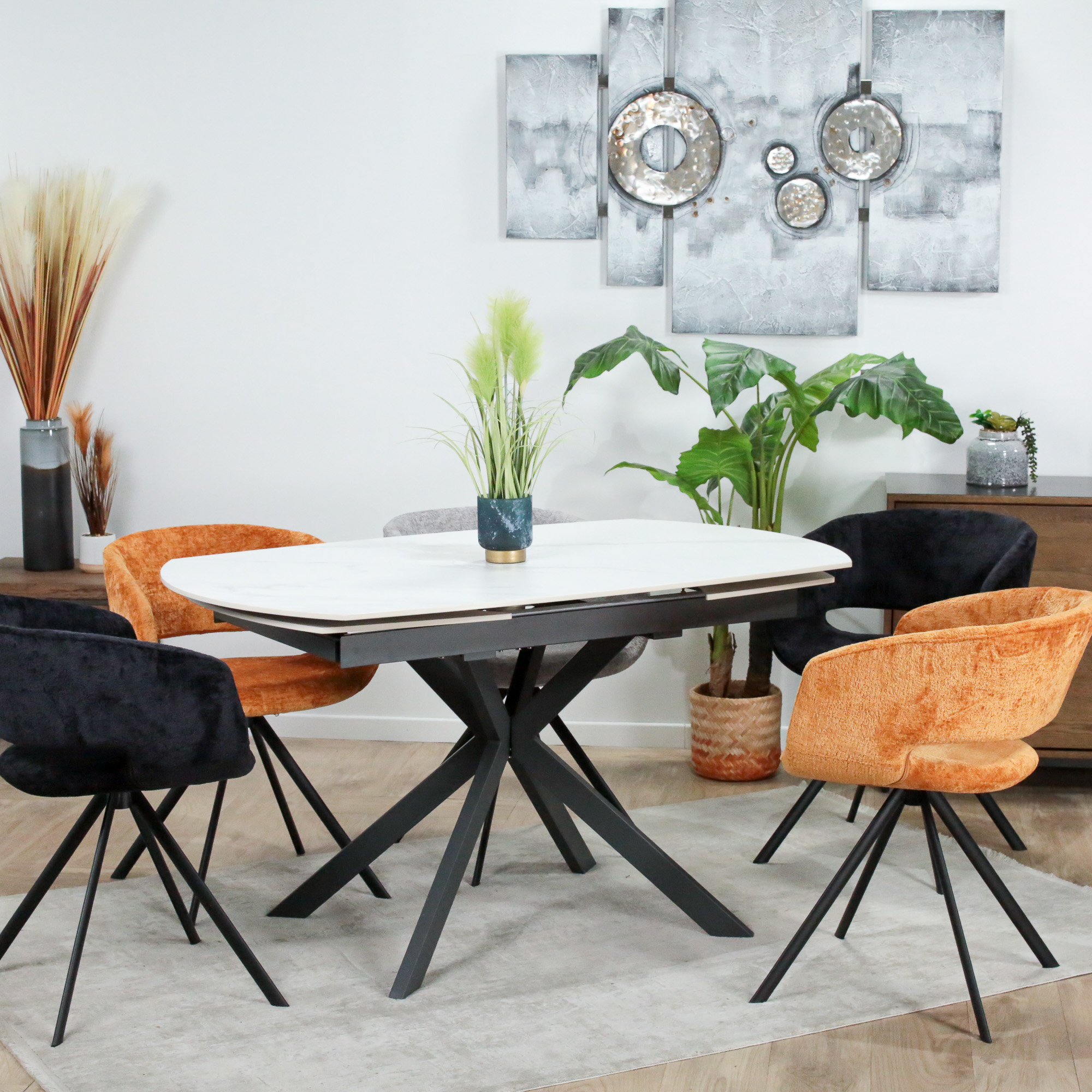 Table extensible céramique marbrée blanche pied mikado 140-200 cm ...