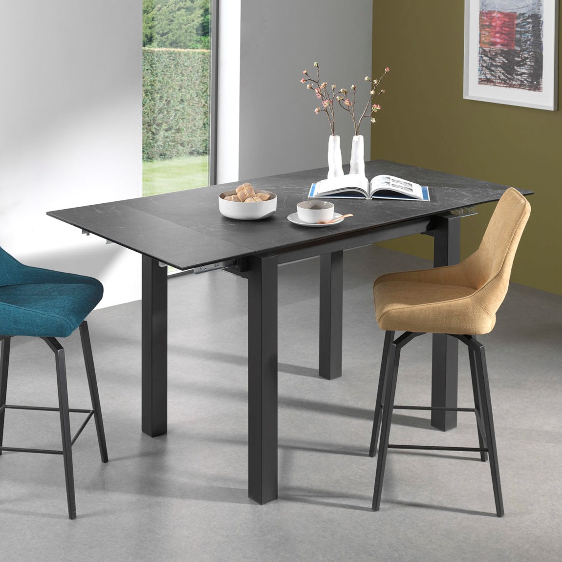 Table haute design en céramique grise 140-200 cm LOMBARDIE | Tables ...